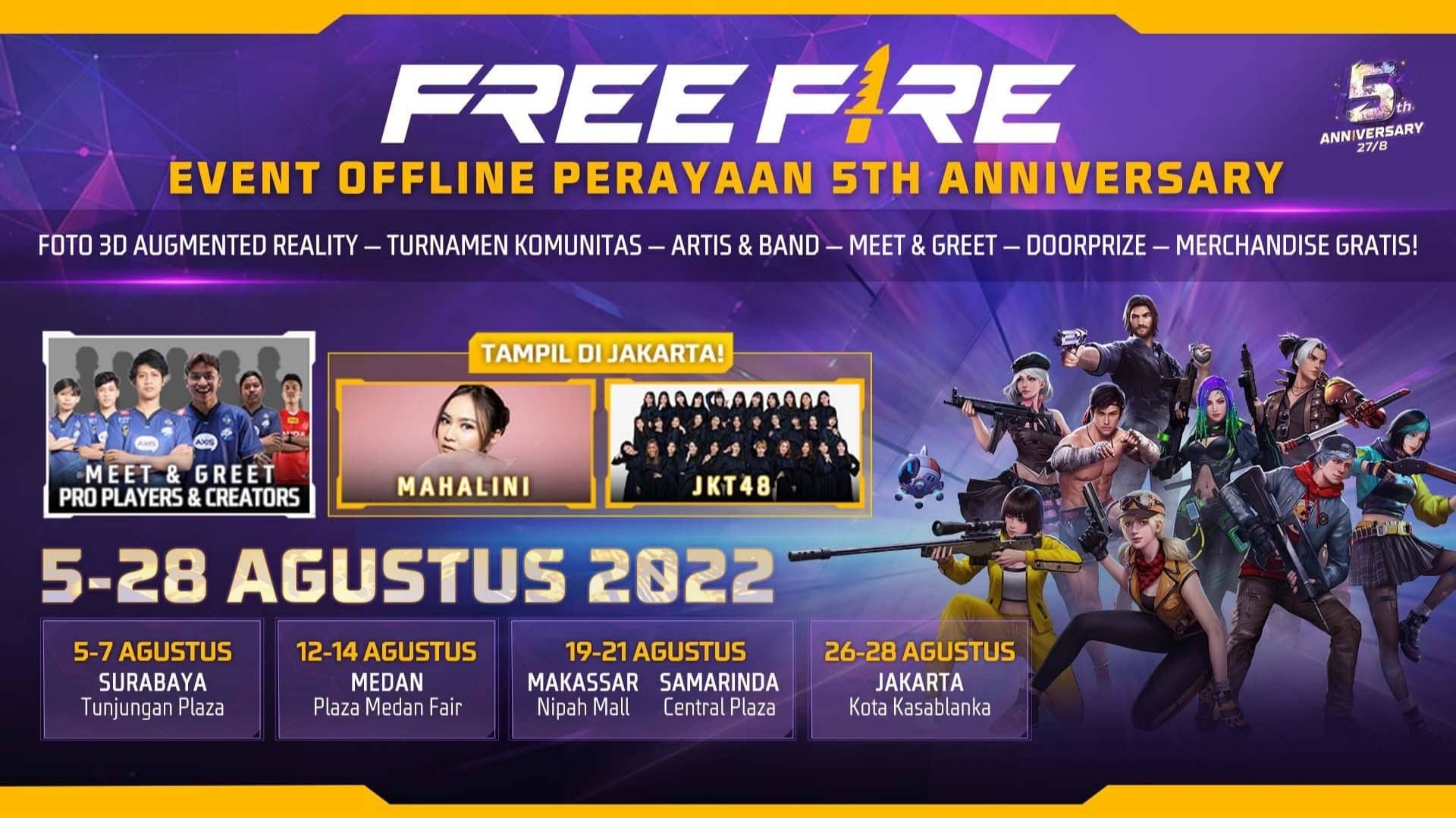 Catat! Ayo ramaikan Free Fire 5th Anniversary di kota kalian | ONE ...