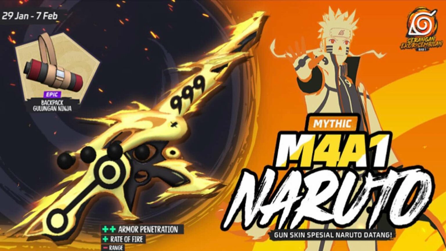 Cara dapat M4A1 Naruto Free Fire eksklusif, mode Kyubi On! | ONE Esports Indonesia