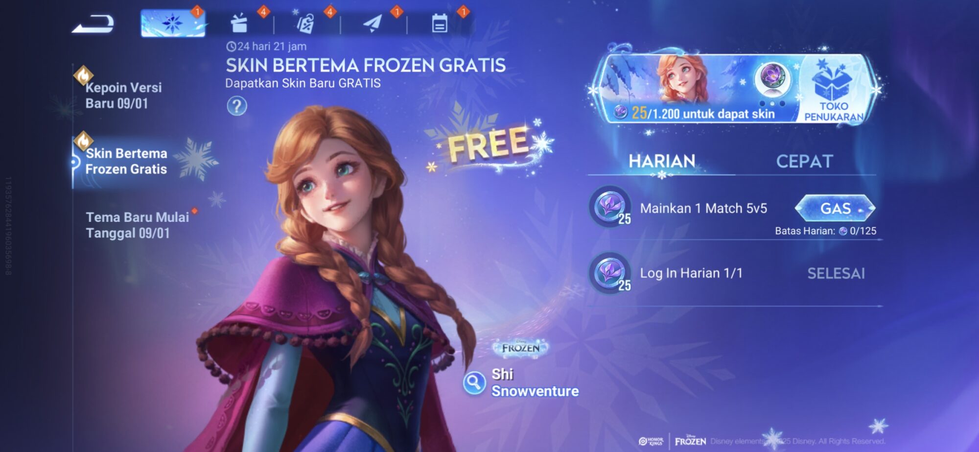 Ini cara dapat skin Anna HOK x Frozen, Shi Snowventure | ONE Esports Indonesia