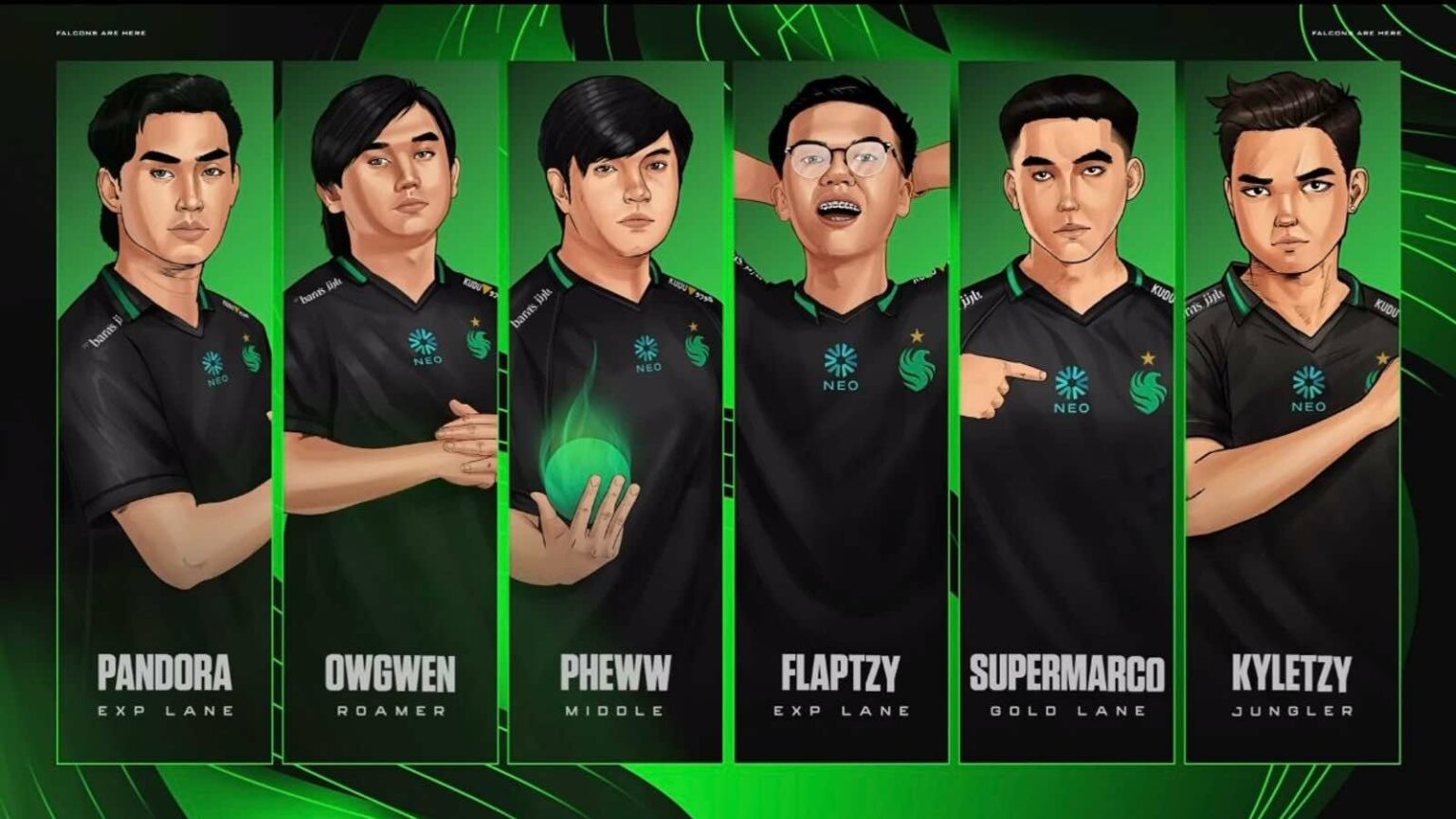 Roster Team Falcons MPL PH S15, warna baru juara dunia! | ONE Esports Indonesia